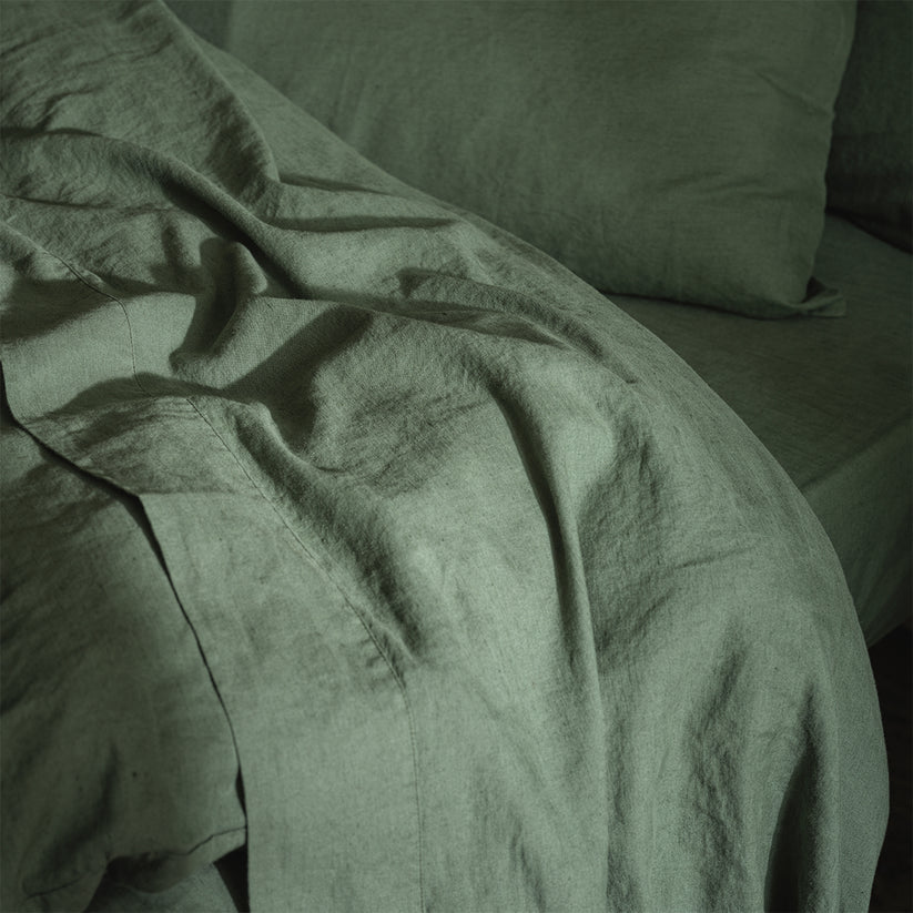 Elm Green Linen Blend Duvet Cover | Piglet in Bed US