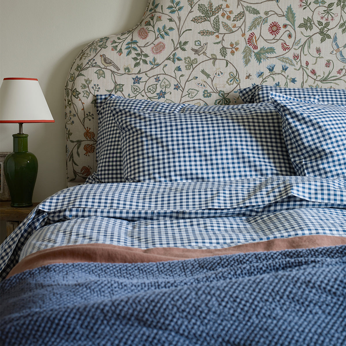 Indigo Small Gingham Cotton Pillowcases (Pair) | Piglet in Bed US