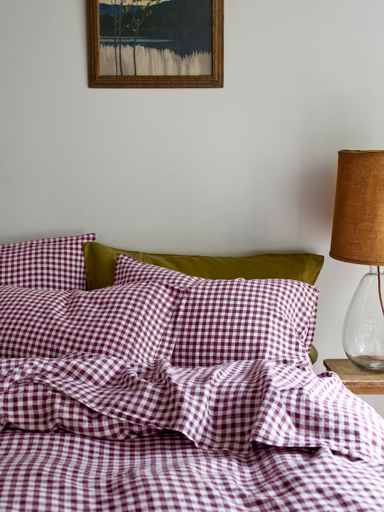 Berry Gingham 100% Linen Pillowcases (Pair) | Piglet in Bed US