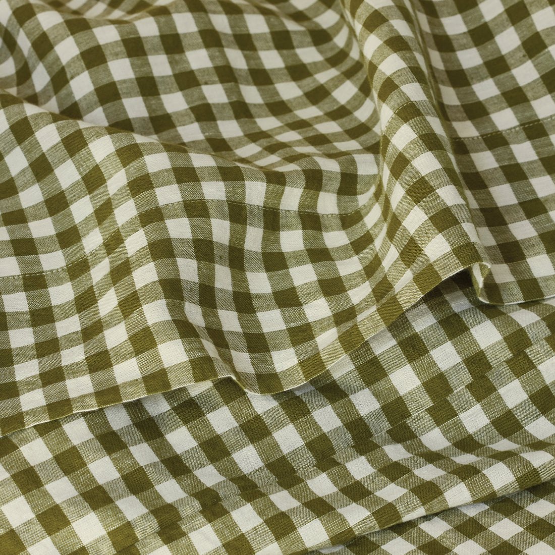 Botanical Green Gingham Linen Blend Fitted Sheet | Piglet in Bed US