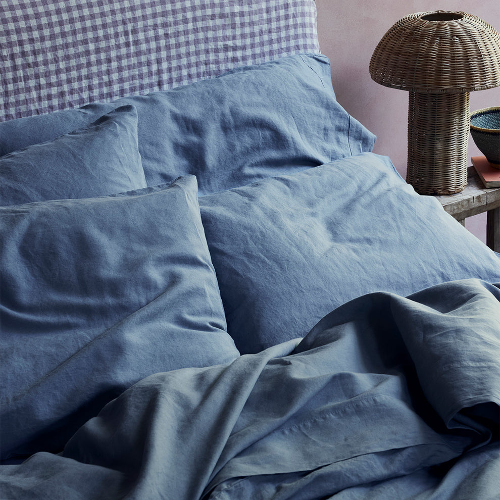 Dusk Blue Linen Blend Flat Sheet | Piglet in Bed US