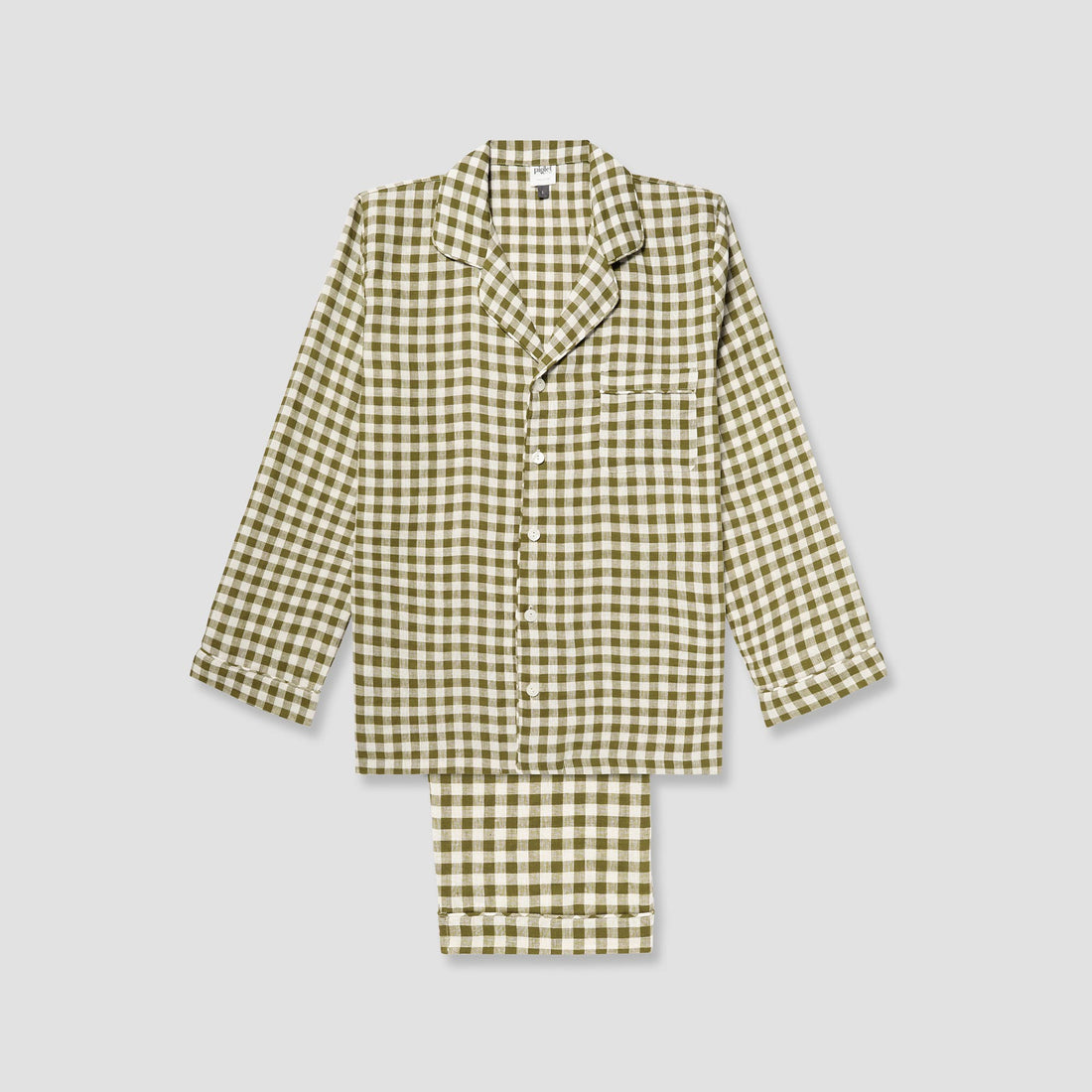 Men's Botanical Green Gingham Linen Pajama Set | Piglet in Bed US