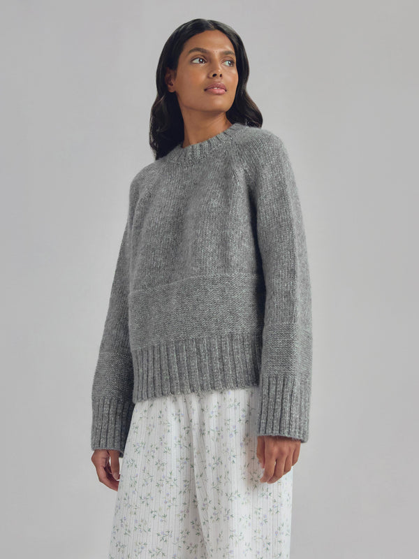 Grey Crew Neck Wool Jumper | Piglet in Bed US