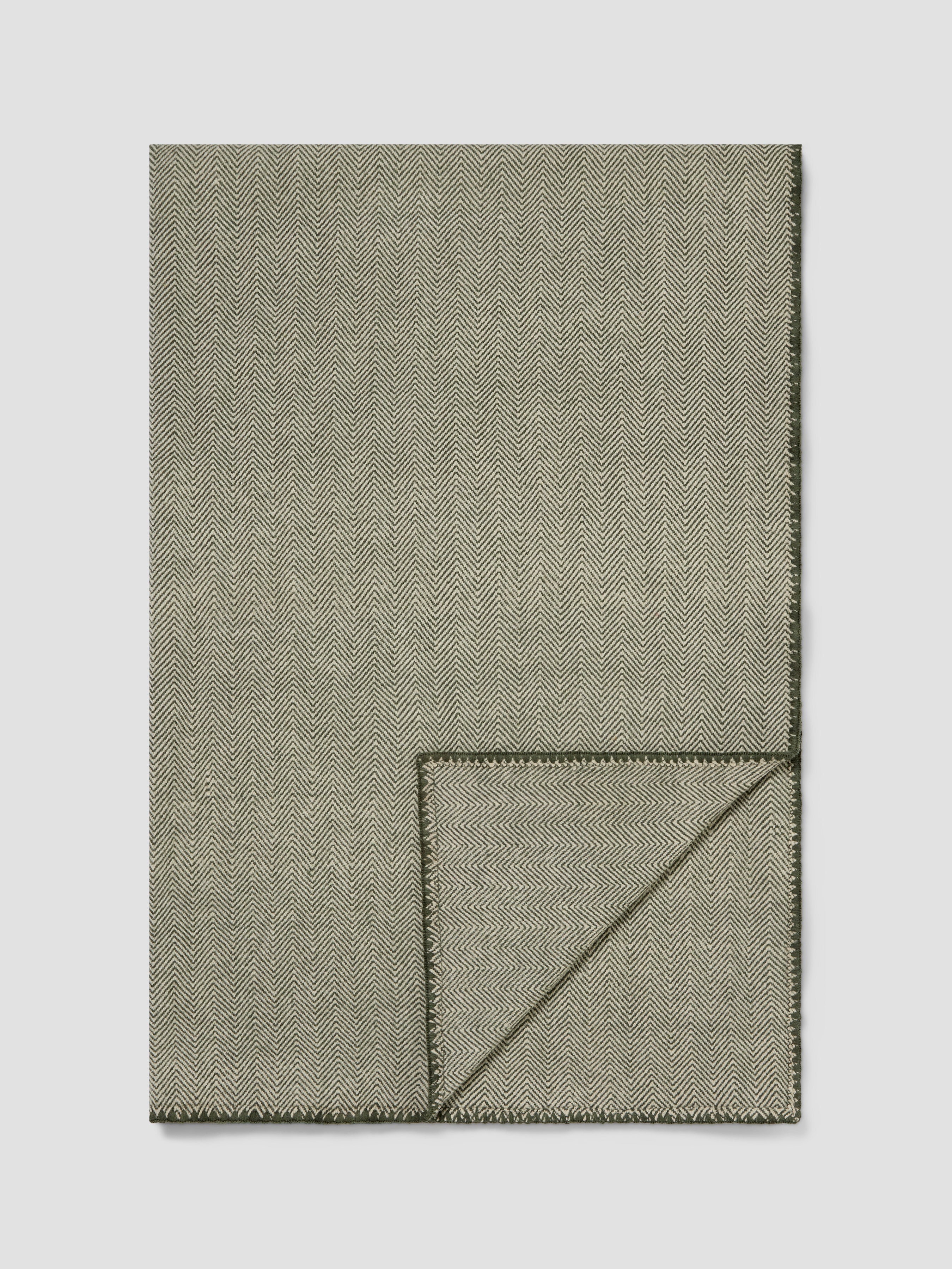 Fern Green Herringbone Wool Blanket | Piglet in Bed US