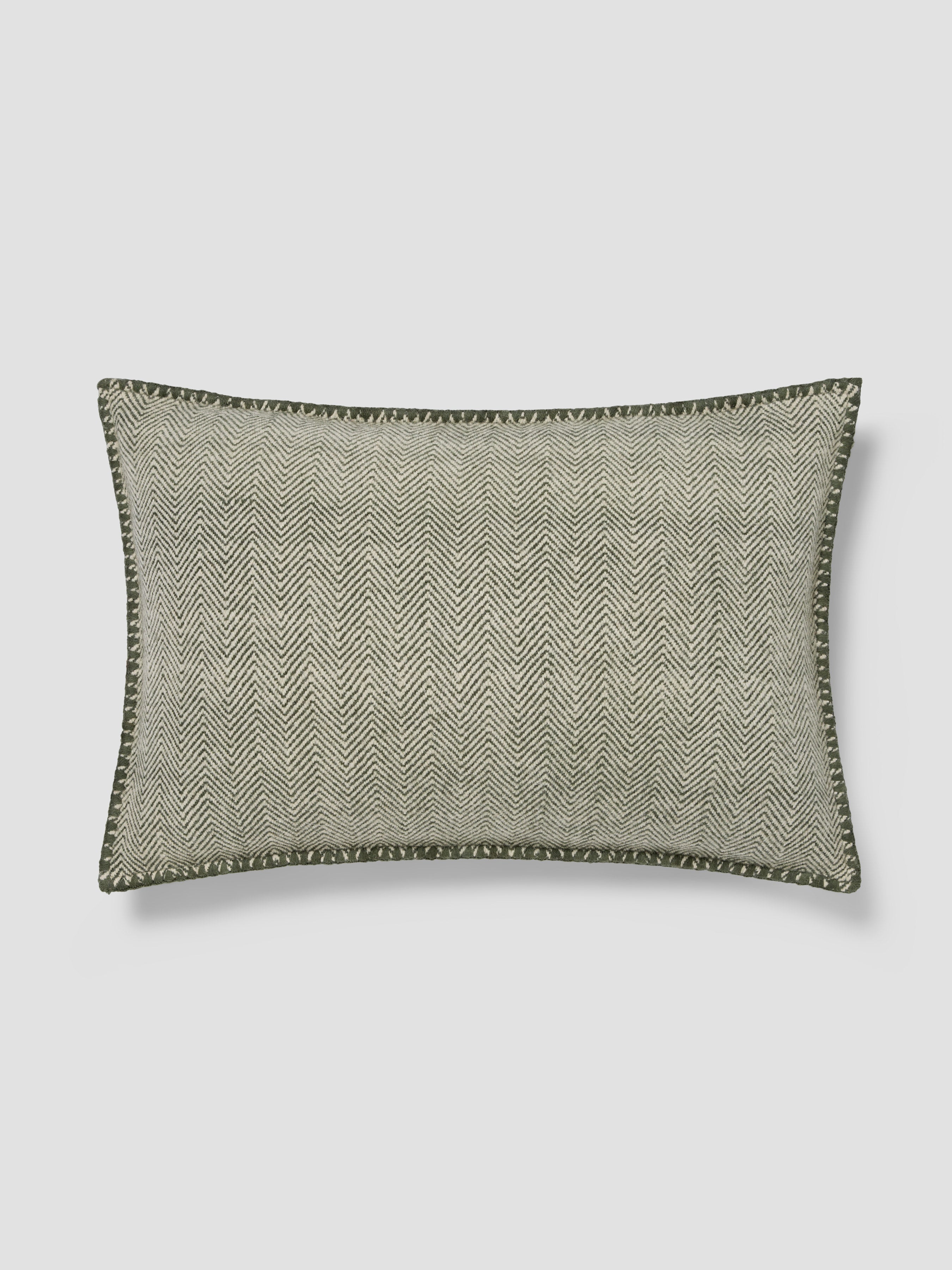Fern Green Herringbone Wool Rectangle Cushion Cover | Piglet in Bed US