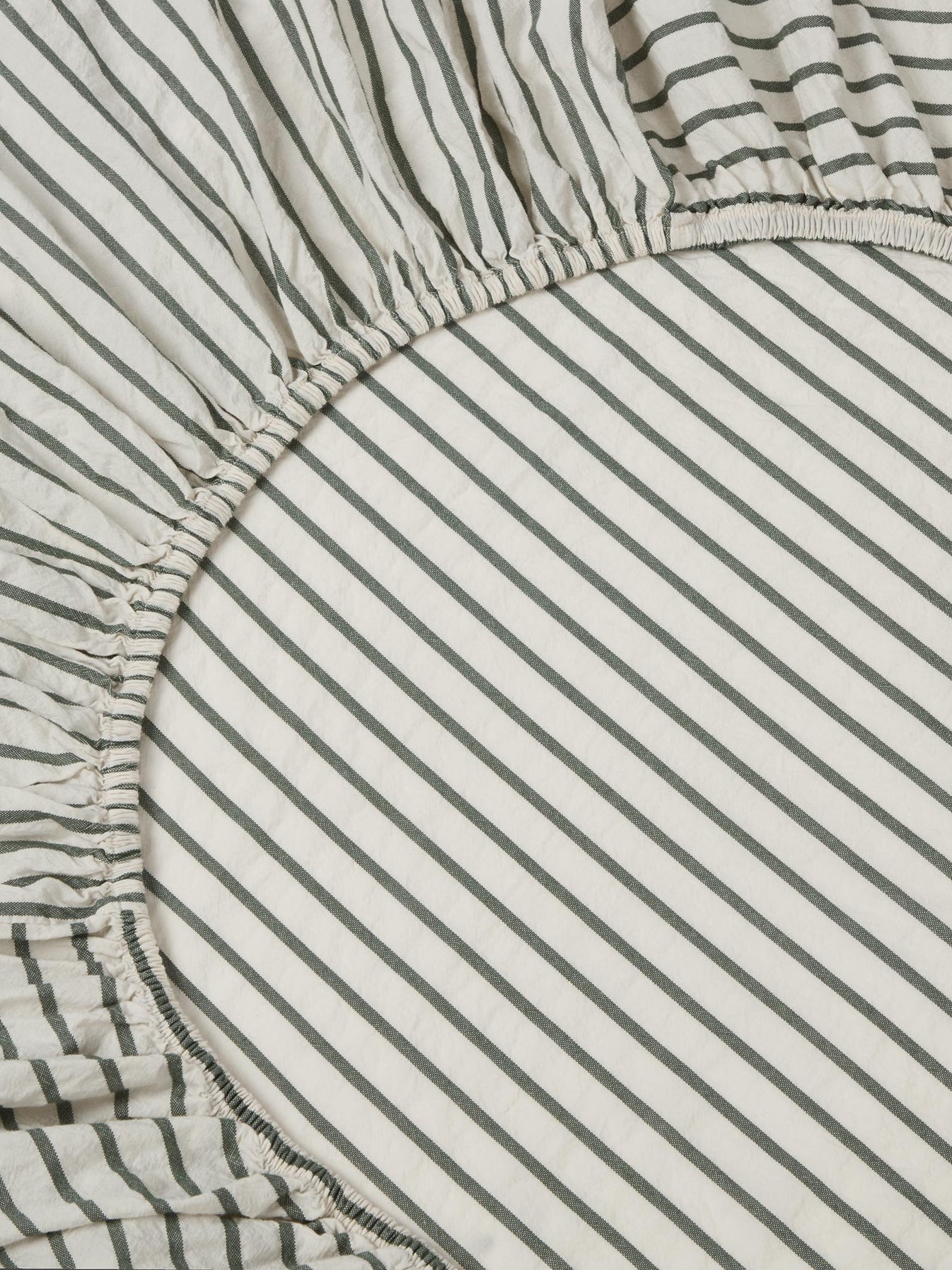 Spruce Green Texture Stripe Cotton Kids Fitted Sheet | Piglet in Bed US