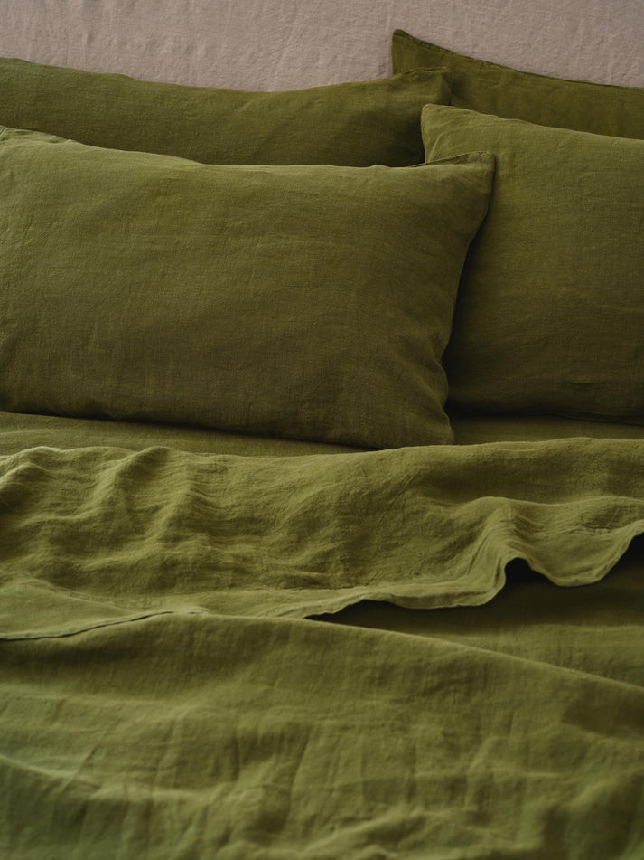 Botanical Green Linen Blend Pillowcases (Pair) | Piglet in Bed US