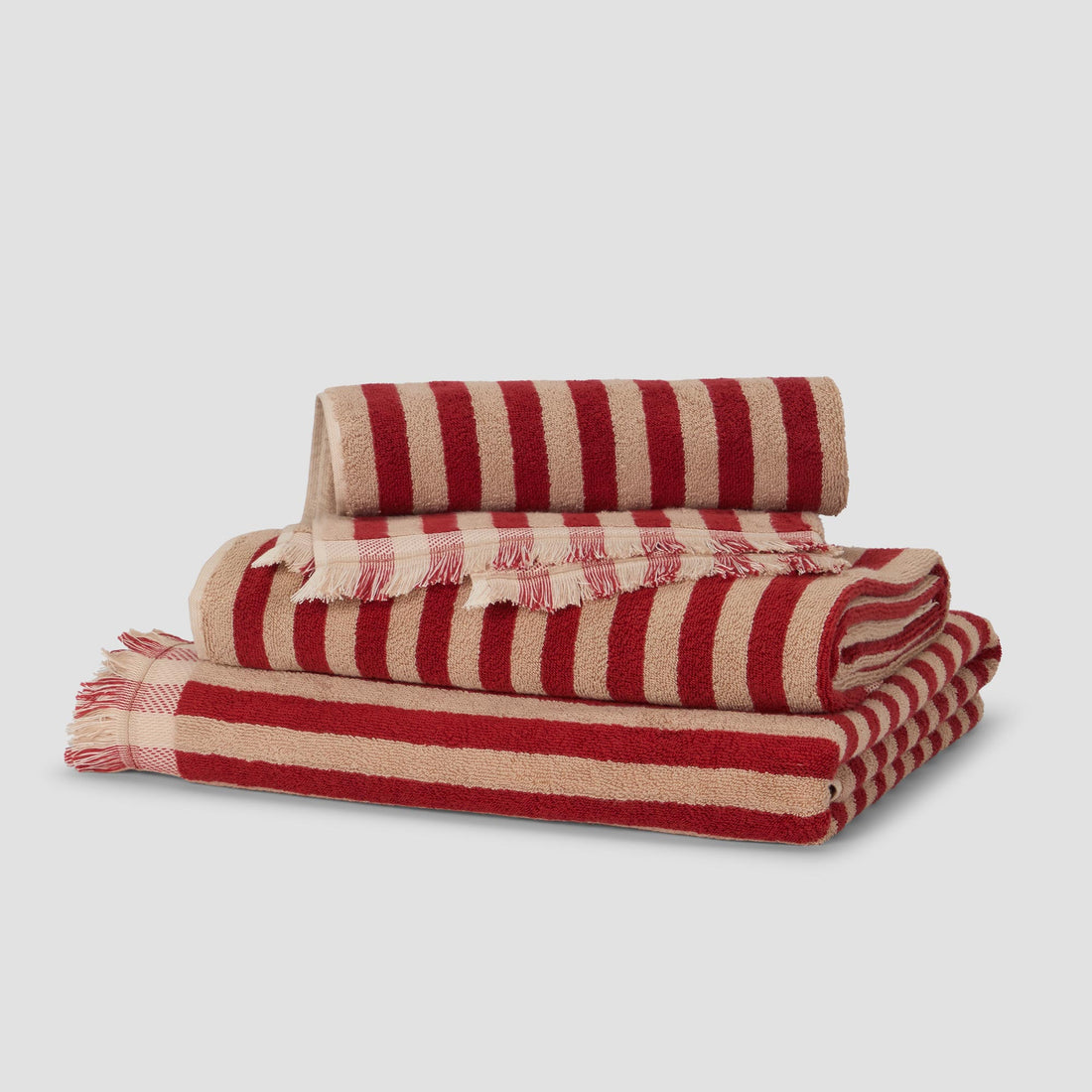 Sandstone Red Pembroke Stripe Cotton Towels | Piglet in Bed US
