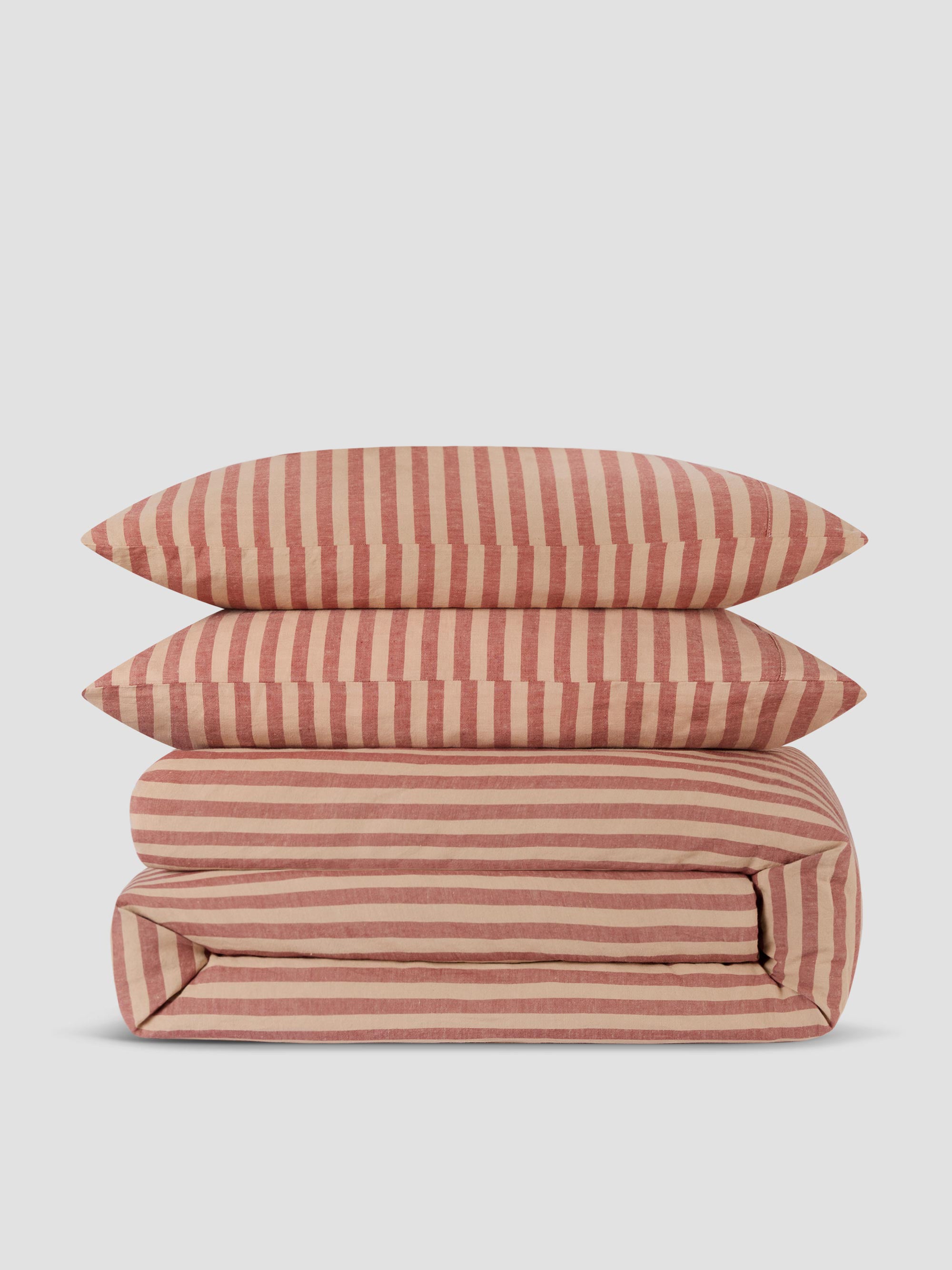 Sandstone Red Pembroke Stripe Linen Blend Duvet Set | Piglet in Bed US
