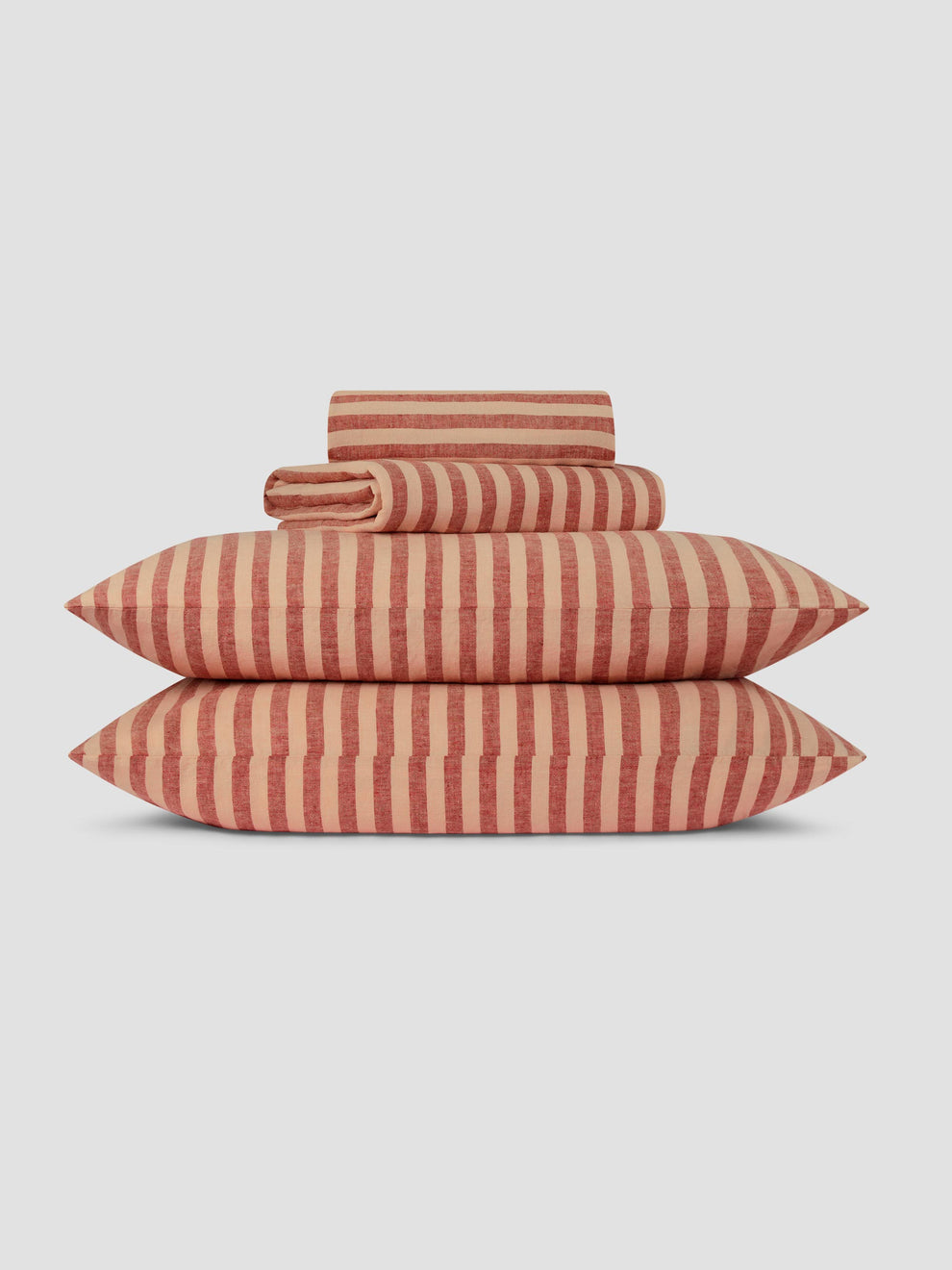 Sandstone Red Pembroke Stripe Linen Blend Sheet Set | Piglet in Bed US