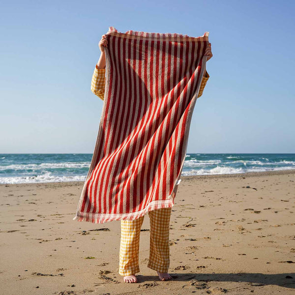 Sandstone Red Pembroke Stripe Cotton Towels | Piglet in Bed US