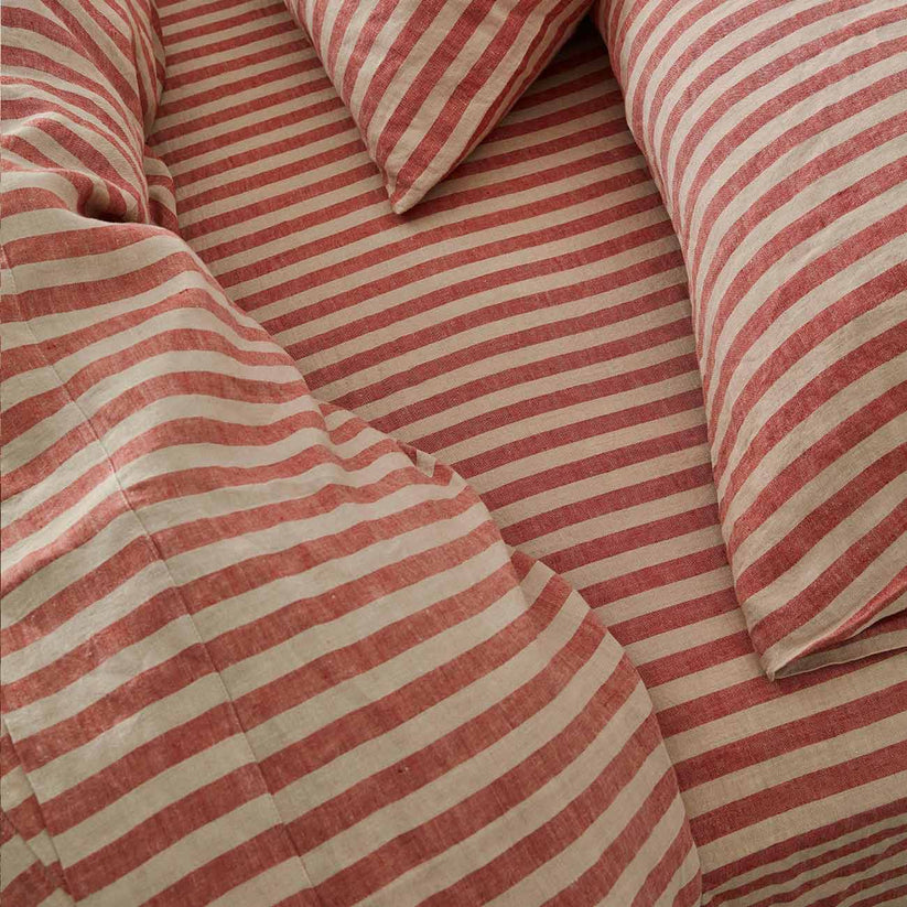 Sandstone Red Pembroke Stripe Linen Blend Duvet Cover | Piglet in Bed US
