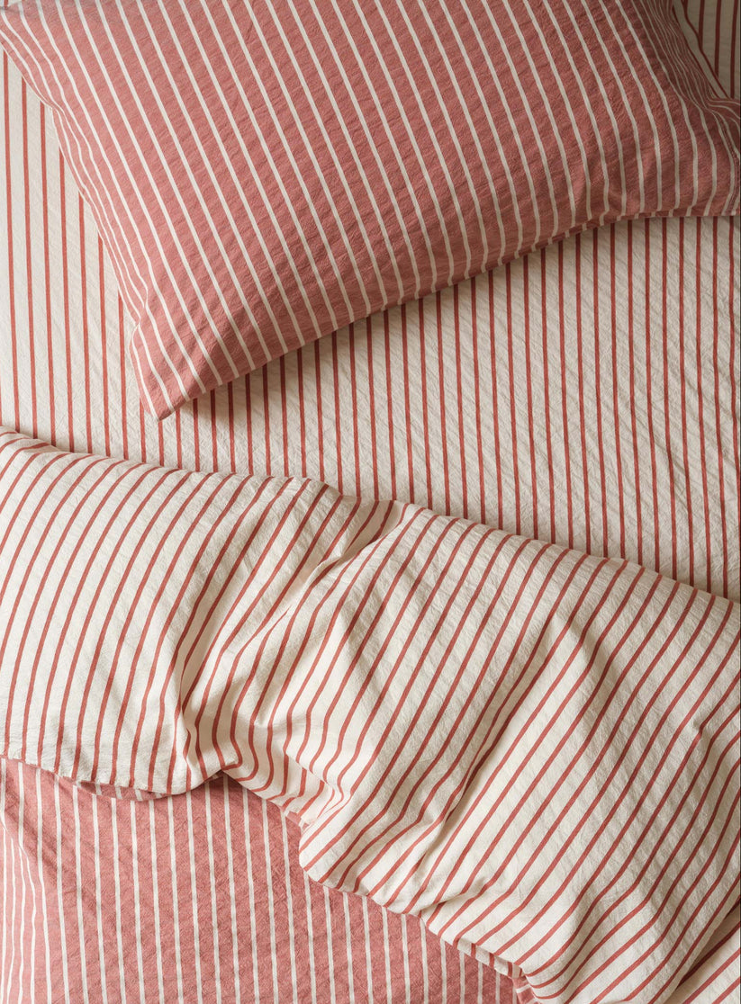Auburn Red Texture Stripe Cotton Kids Bedding Set | Piglet in Bed US