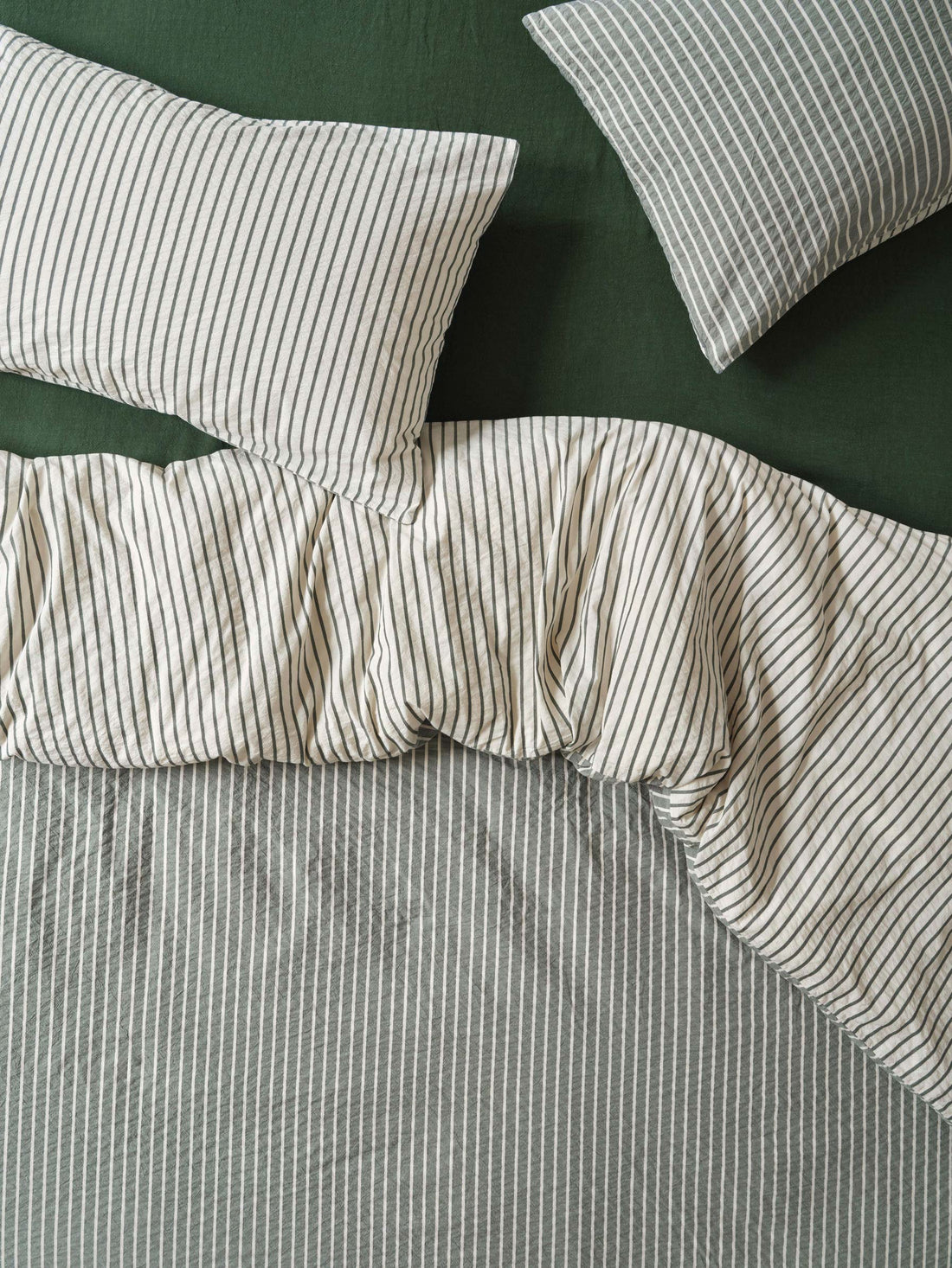 Spruce Green Textured Stripe Cotton Duvet Cover | Piglet in Bed US