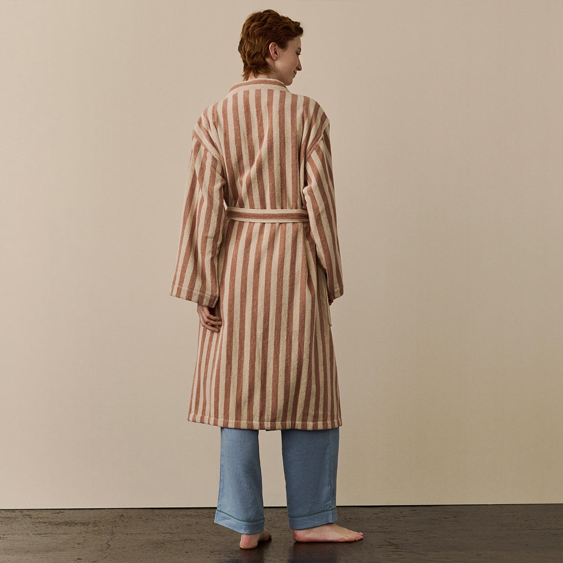 Sand Shell Pembroke Stripe Cotton Robe | Piglet in Bed US
