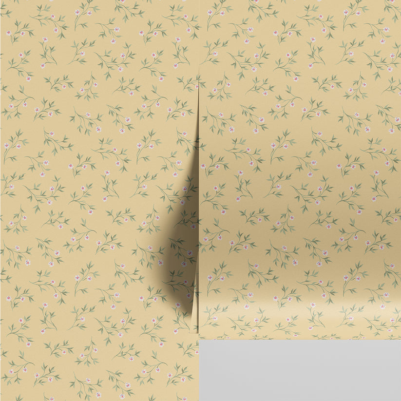 Chamomile Yellow Spring Sprig Wallpaper | Piglet in Bed US