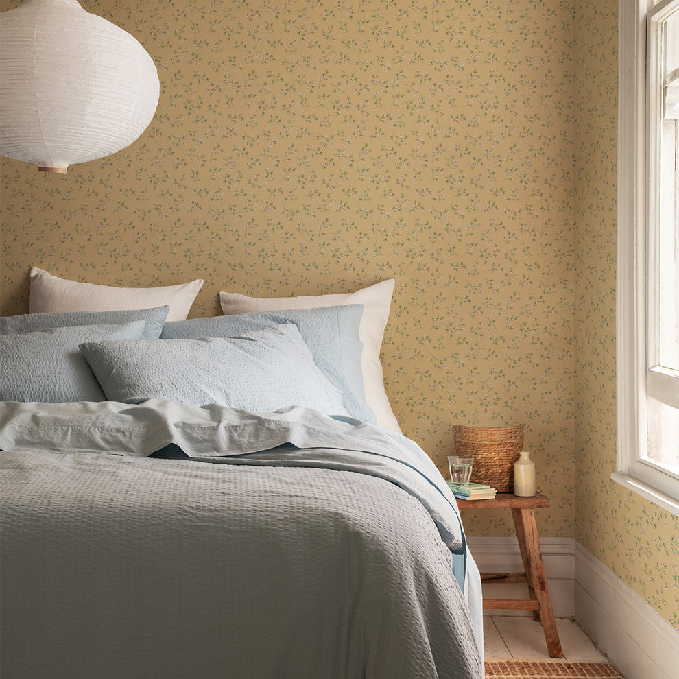 Chamomile Yellow Spring Sprig Wallpaper | Piglet in Bed US
