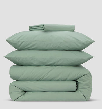 Mellow Green Washed Cotton Percale Fitted Sheet | Piglet in Bed US