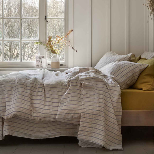 Dusk Blue Ticking Stripe Bedding | Piglet in Bed US