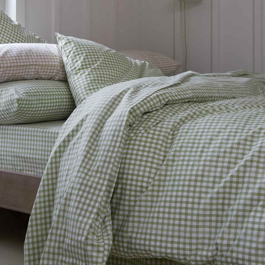 Pear Small Gingham Washed Cotton Bedding | Piglet in Bed US