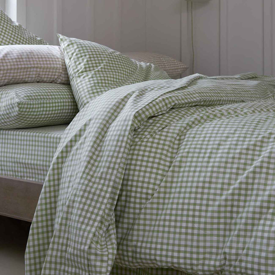 Pear Small Gingham Washed Cotton Bedding | Piglet in Bed US