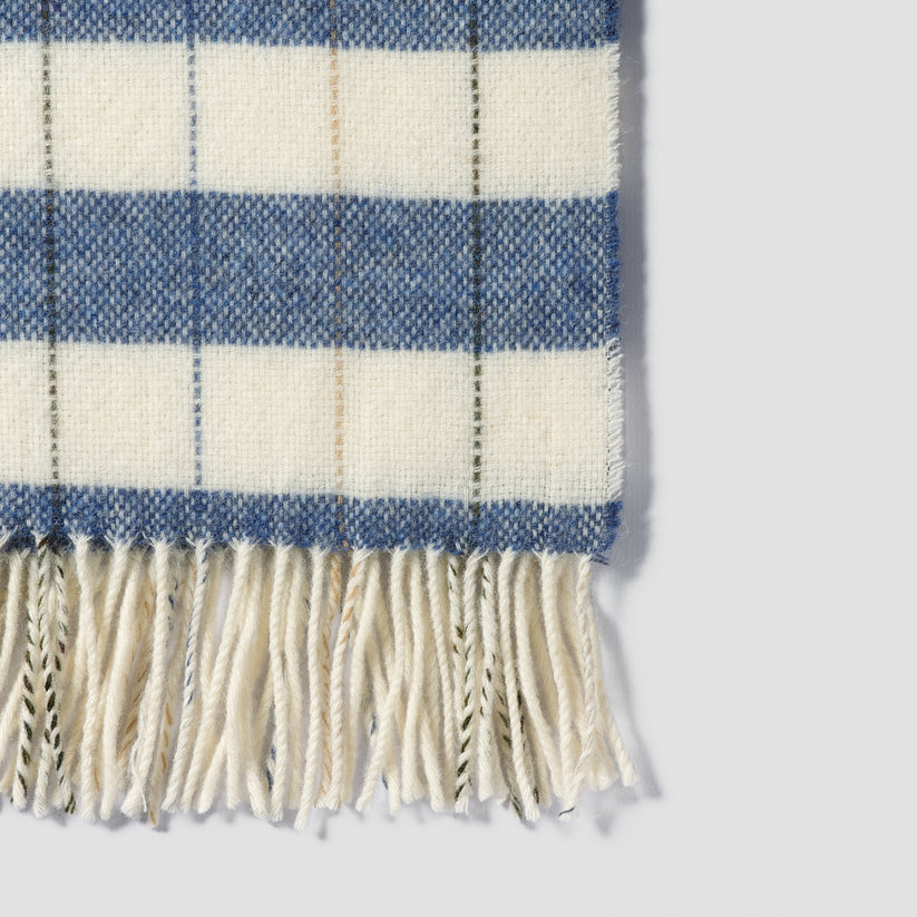 Warm Blue Checked Stripe Wool Blanket | Piglet in Bed US