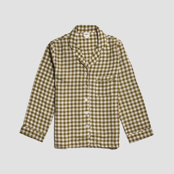 Botanical Green Gingham Linen Pajama Shirt (Top Only) | Piglet in Bed US